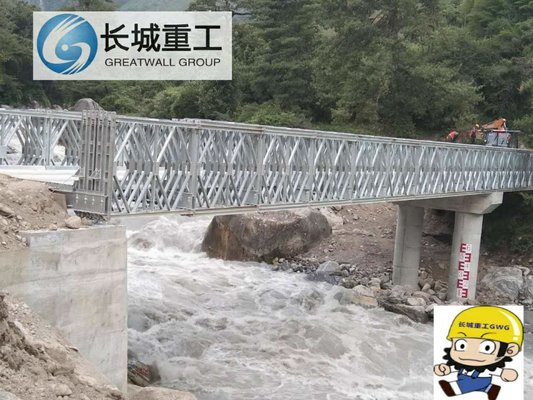 Type 200 Bailey bridge,Maxiangdi Hydropower Station Nepal,Bridge length 51.816m load 50 tons net width 4.2M.